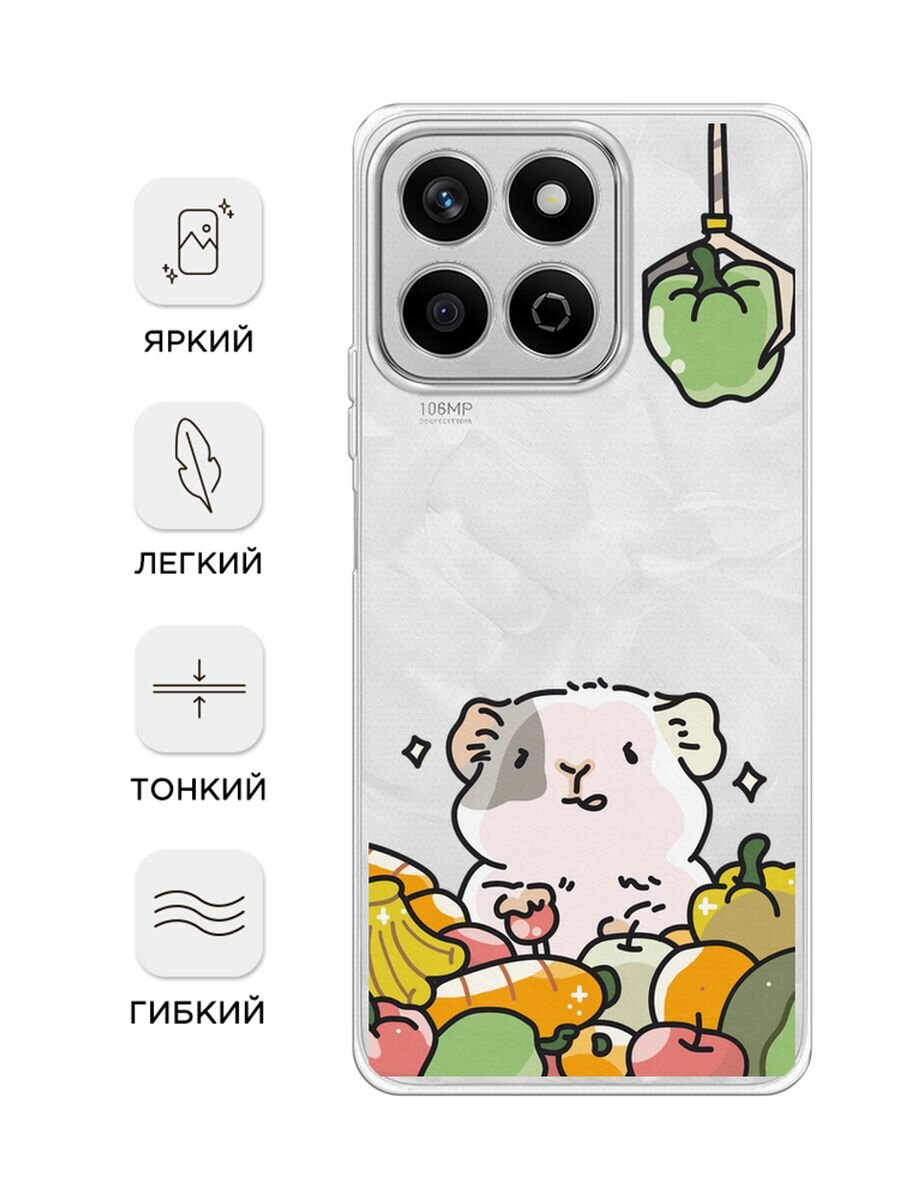 Чехол на Honor X7c / Хонор X7c с принтом "Пирующая морская свинка", прозрачный — фото 1