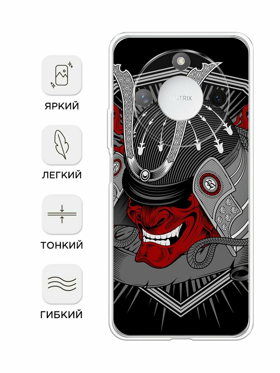 Чехол на Honor X9c Smart / Хонор X9c Смарт с принтом "Красная маска самурая" — фото 1