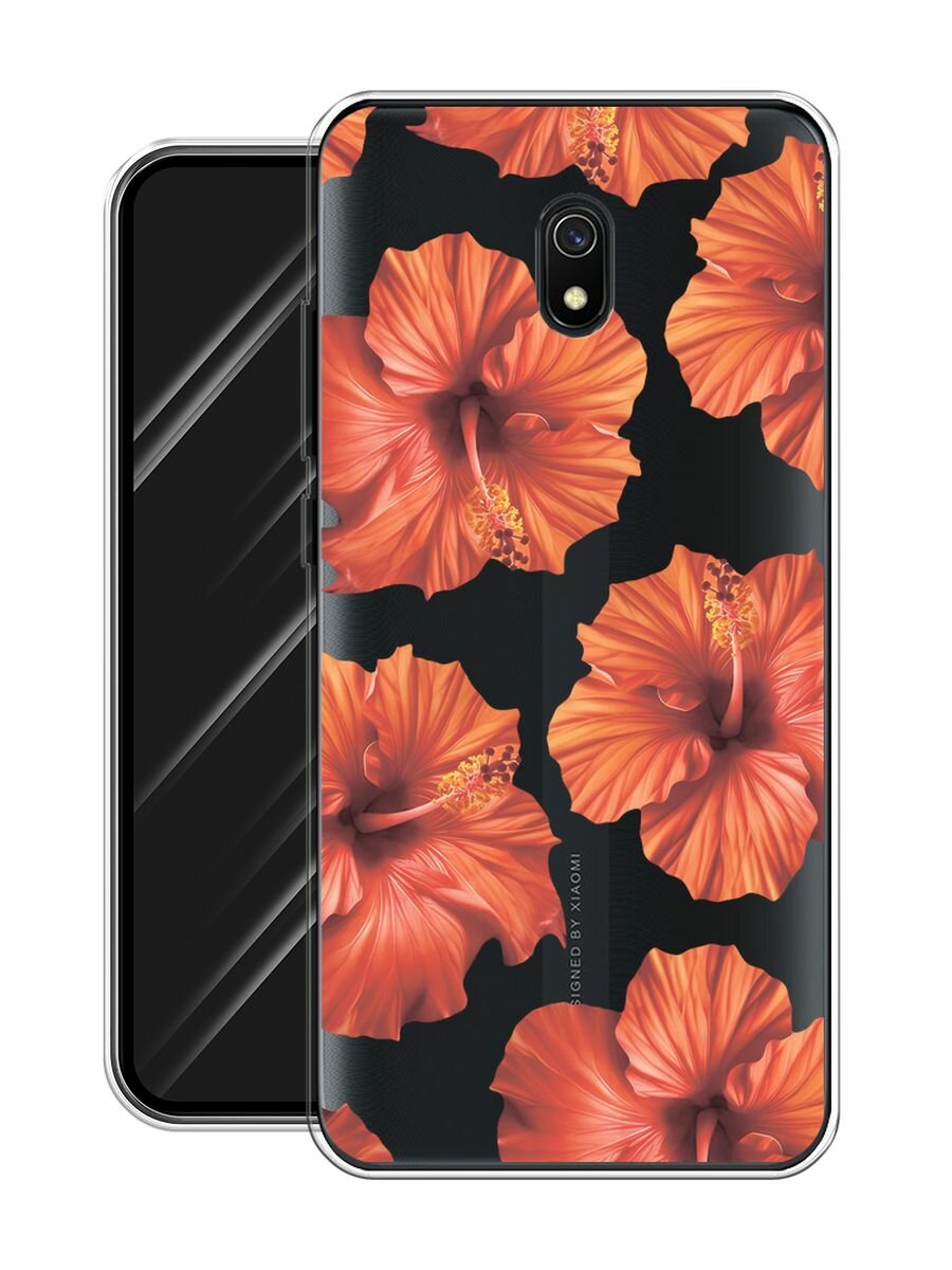 Чехол на Xiaomi Redmi 8A / Сяоми Редми 8А с принтом "Рыжие гибискусы", прозрачный — фото 1