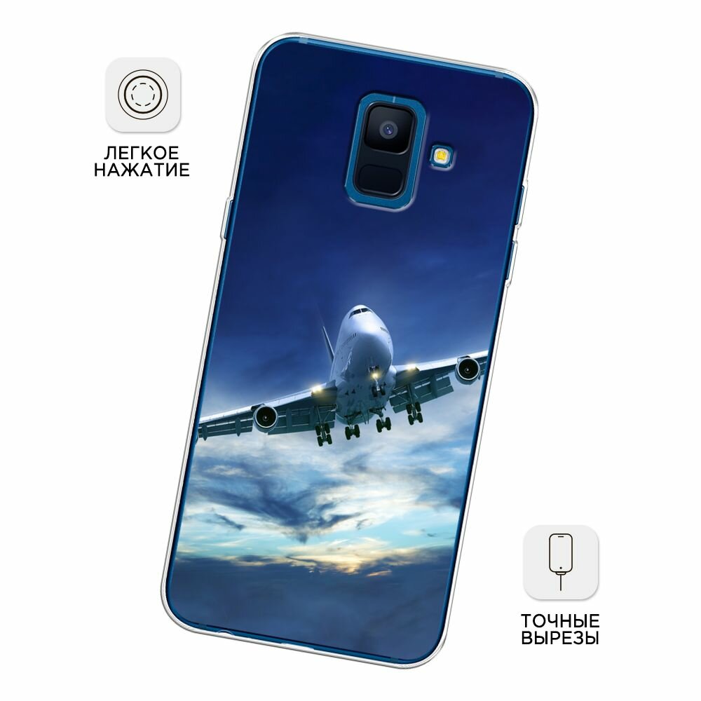 Чехол на Samsung Galaxy A6 / Самсунг Галакси А6 с принтом "Самолет в небе" — фото 1