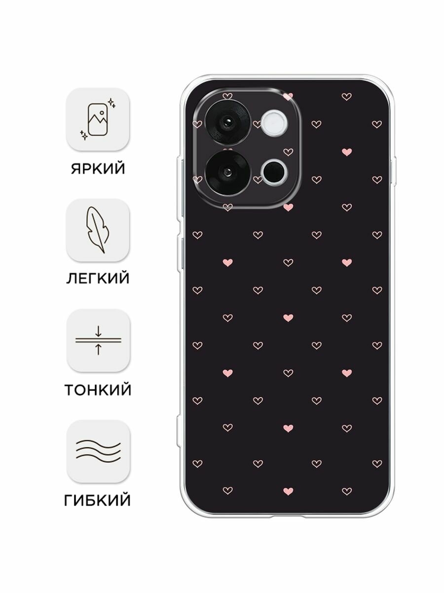 Чехол на OnePlus 13T / Ван Плас 13Т с принтом "Черный фон и сердечки" — фото 1