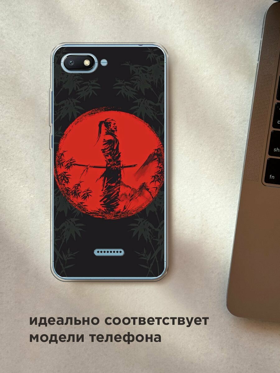 Чехол на Xiaomi Redmi 6A / Сяоми Редми 6А с принтом "Самурай на красном фоне" — фото 1