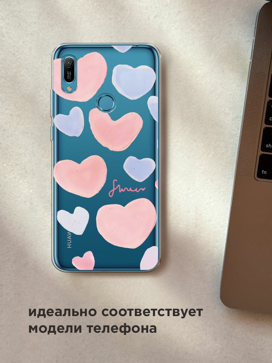 Чехол на Honor 8A/8A Pro/Huawei Y6s/Y6 2019 / Хонор 8А с принтом "Пастельные сердечки", прозрачный — фото 1