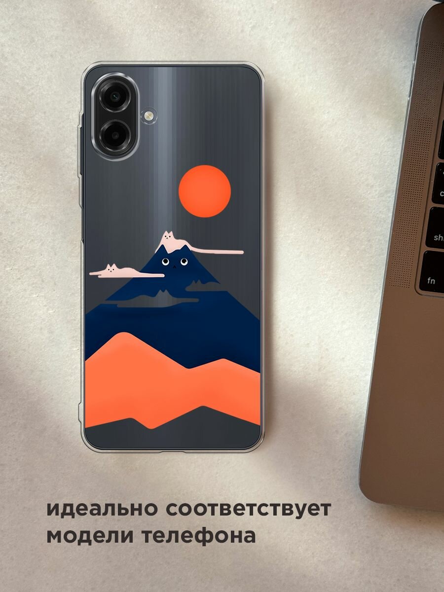 Чехол на Samsung Galaxy A07/A08 / Самсунг А07/А08 с принтом "Кот-гора", прозрачный — фото 1