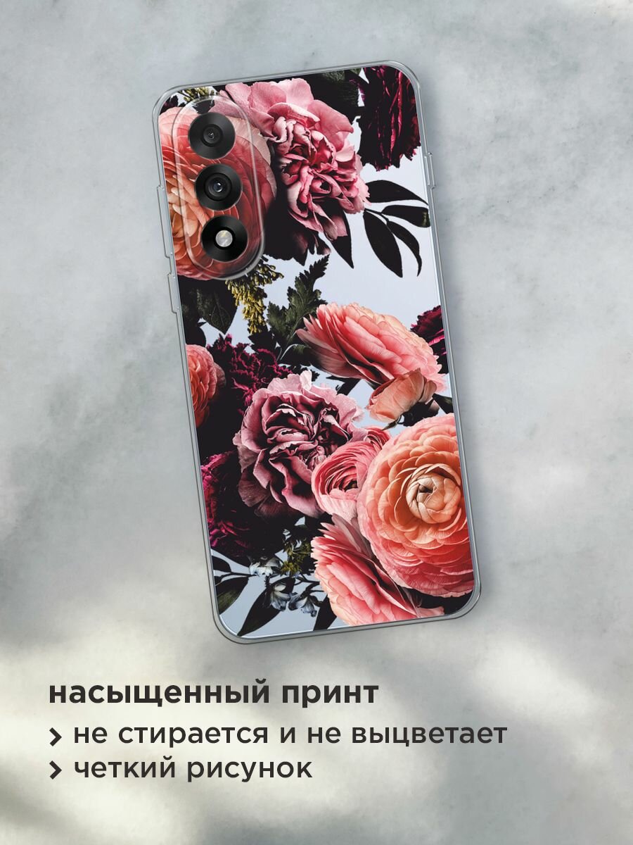Чехол на OnePlus Nord 5 / Ван Плас Норд 5 с принтом "Бордовые винтажные цветы", прозрачный — фото 1