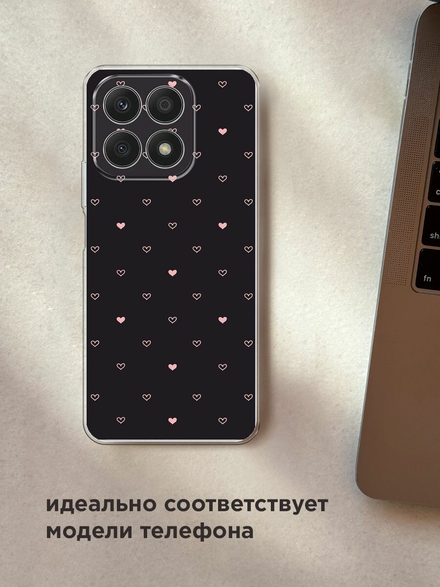 Чехол на Honor X8A / Хонор X8A с принтом "Черный фон и сердечки" — фото 1