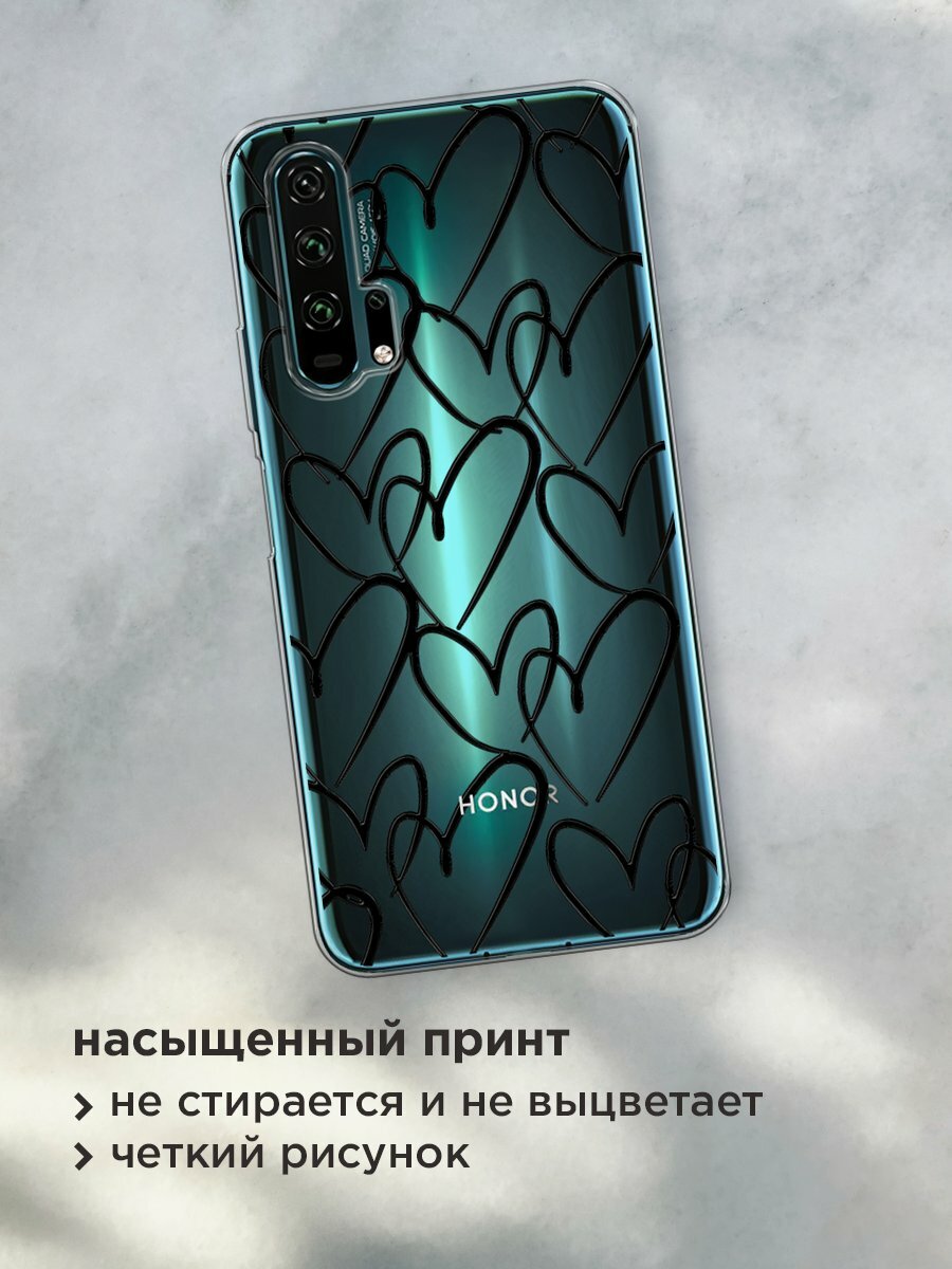 Чехол на Honor 20 Pro / Хонор 20 Про с принтом "Hearts doodle black 1" — фото 1