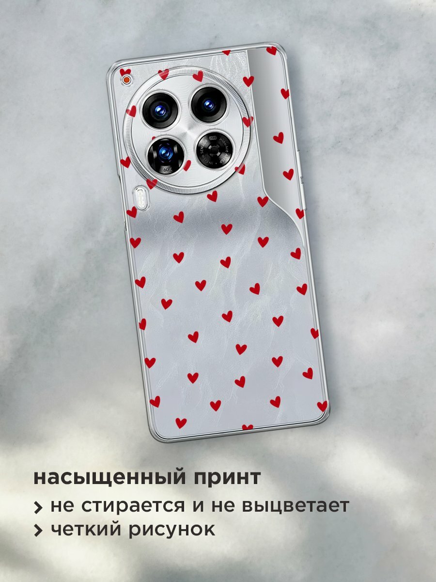 Чехол на Tecno Camon 30 Premier / Текно Камон 30 Премьер с принтом "Red hearts", прозрачный — фото 1