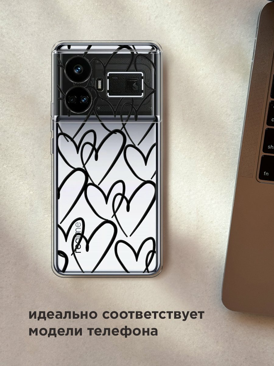 Чехол на Realme GT5 / Реалми GT5 с принтом "Hearts doodle black 1" — фото 1