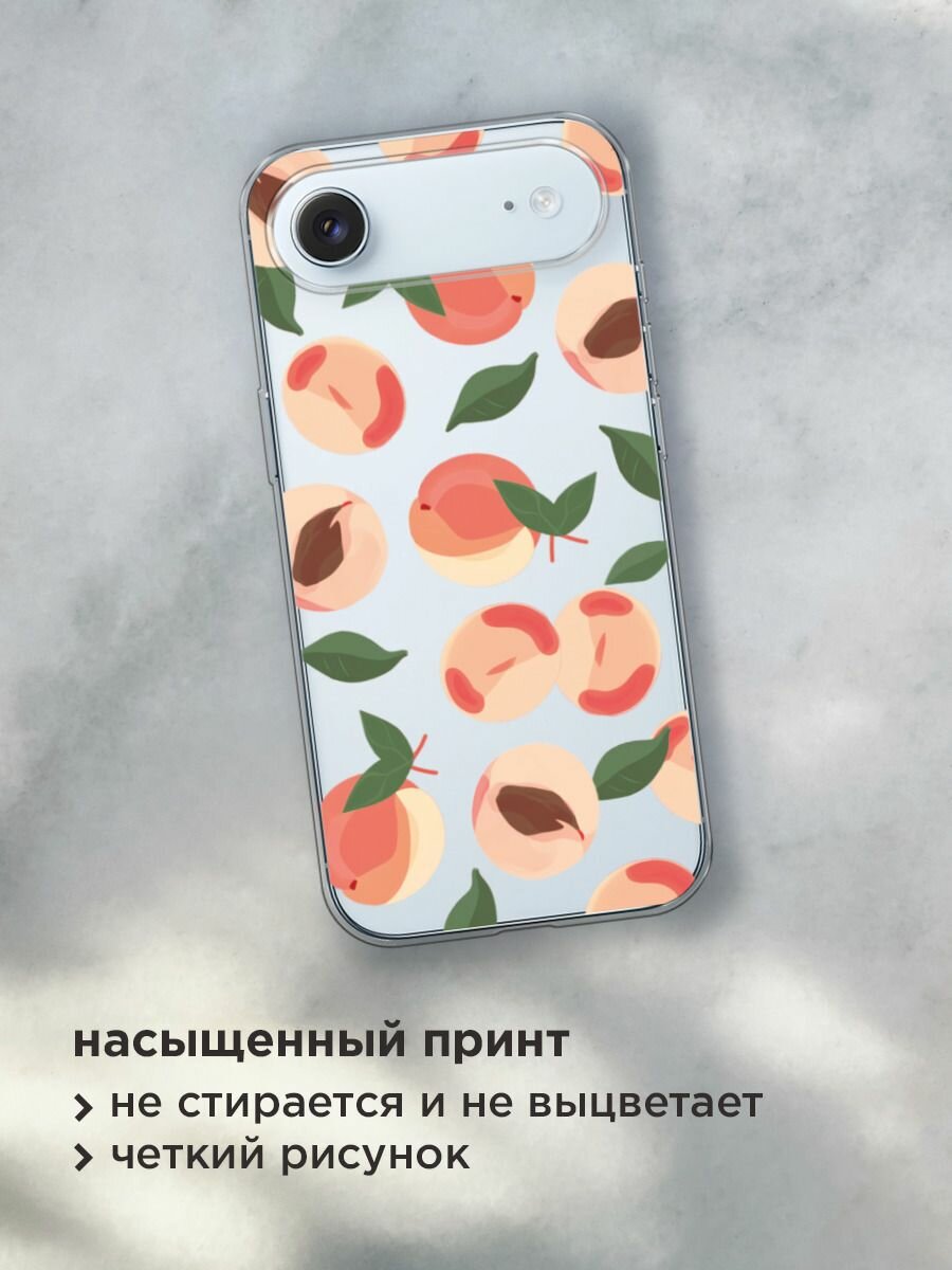Чехол на Apple iPhone Air / Айфон Айр с принтом "Нежные персики паттерн 2", прозрачный — фото 1