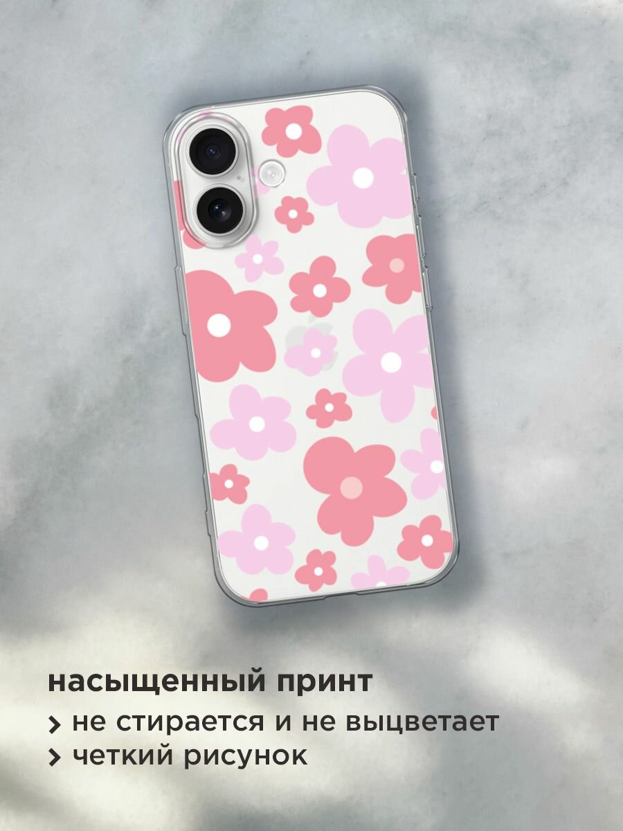 Чехол на Apple iPhone 17 / Айфон 17 с принтом "Нежные розовые цветочки рисунок", прозрачный — фото 1