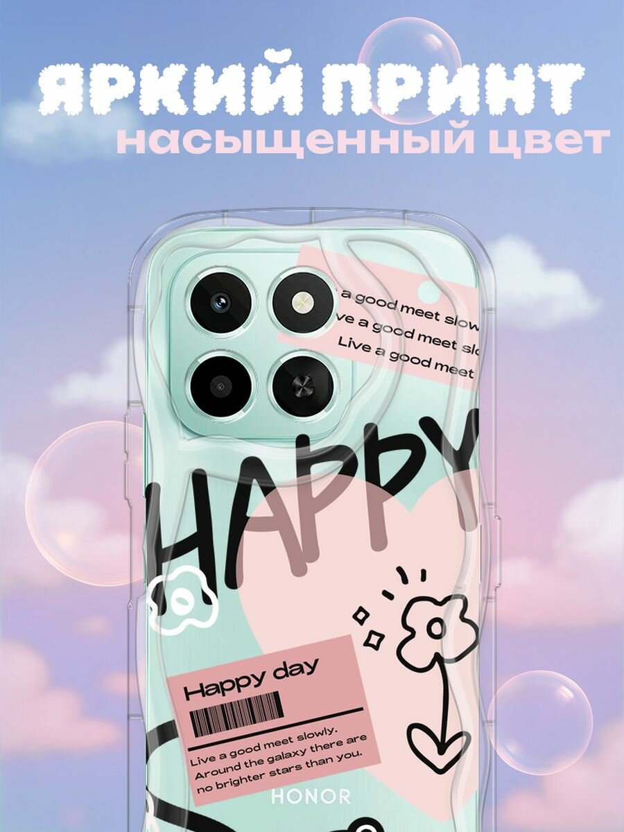 Чехол на Honor X6c / Хонор Х6с с принтом "Happy Day", прозрачный — фото 1
