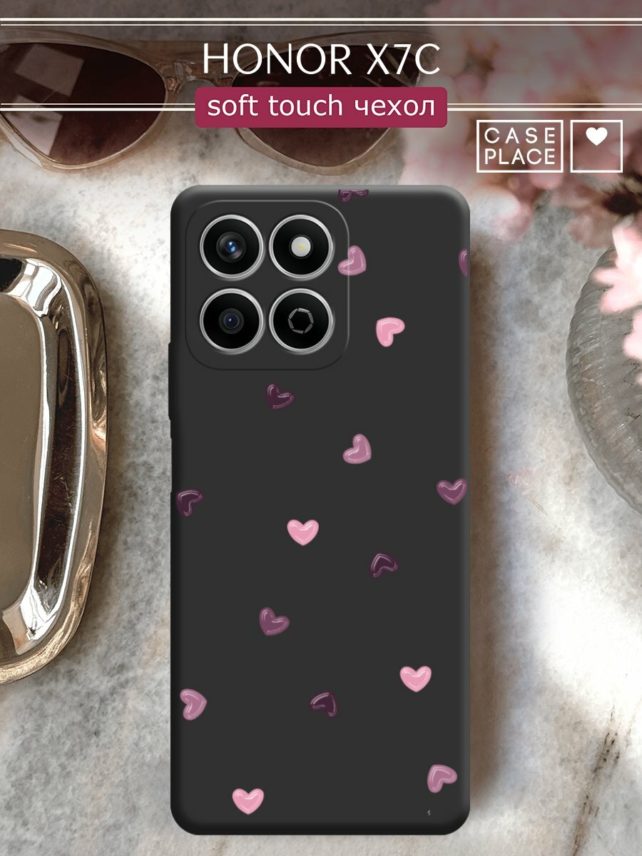 Чехол на Honor X7C / Хонор X7C с принтом "Фиолетовые и розовые сердечки 2"
