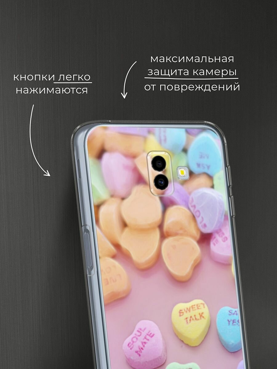 Чехол на Samsung Galaxy J6 + / Самсунг Галакси J6 Плюс 2018 с принтом "Конфетки сердечки 2" — фото 1