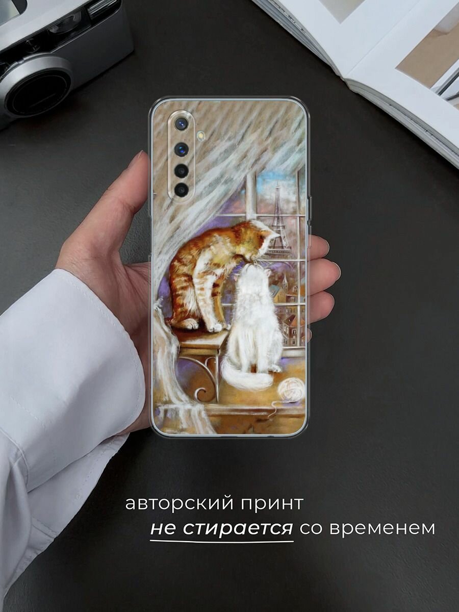 Чехол на Realme 6 / Реалми 6 с принтом "Влюбленные котики 1" — фото 1