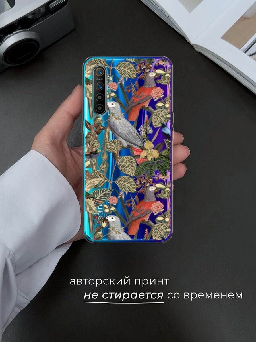 Чехол на Realme XT / Реалми XT с принтом "Tropical pattern", прозрачный — фото 1
