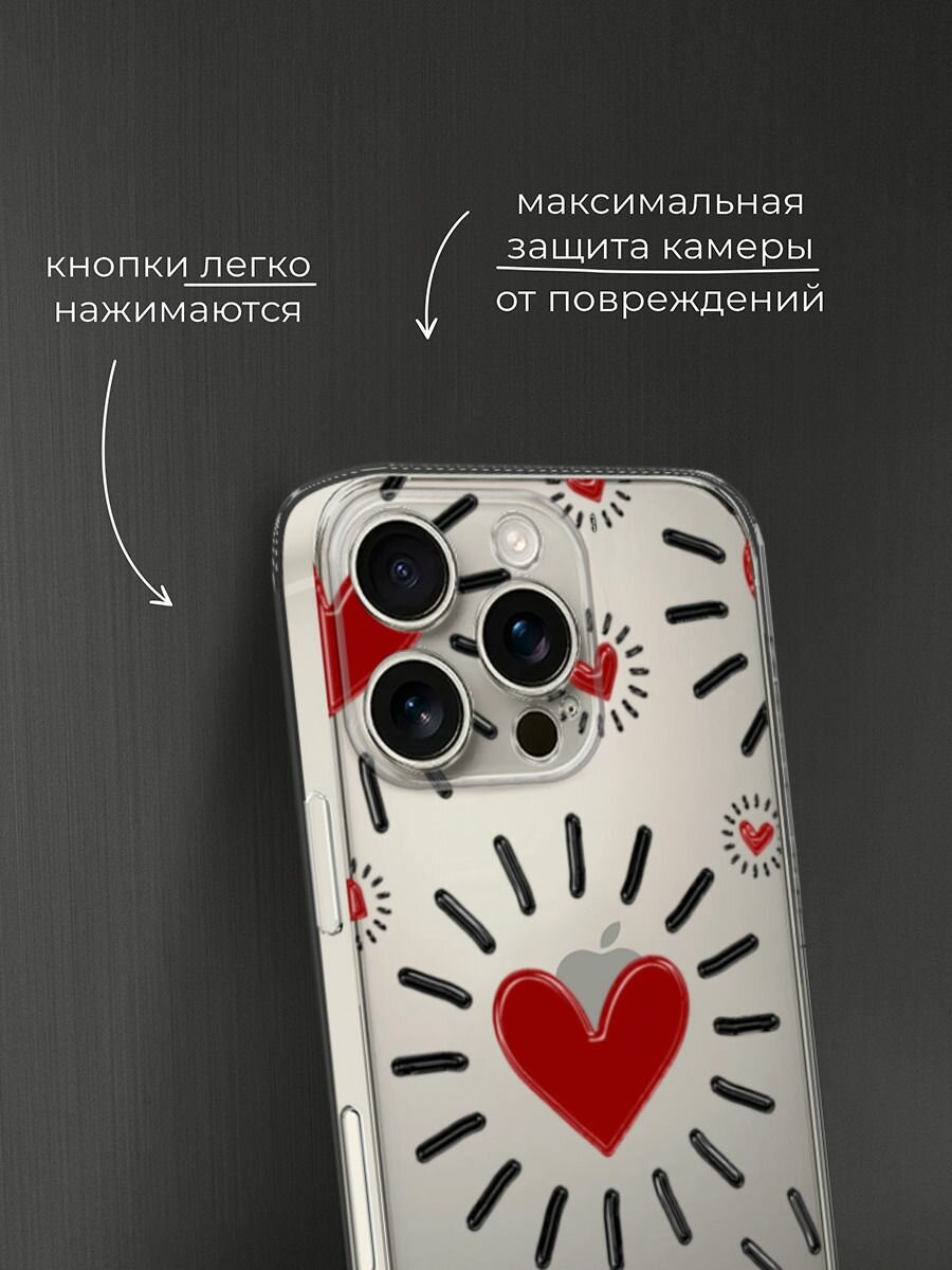 Чехол на Apple iPhone 16 Pro / Айфон 16 Про с принтом "Бордовые сердца паттерн" — фото 1