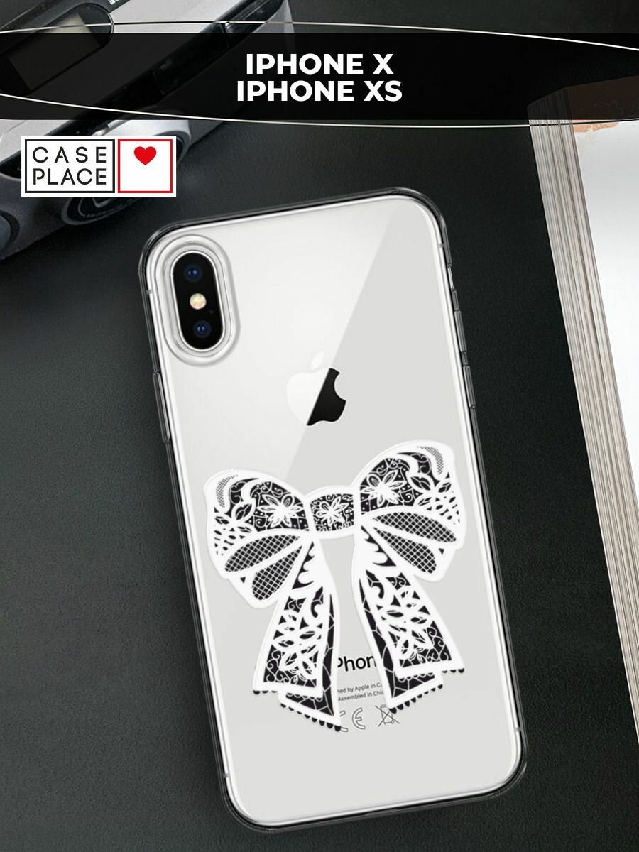 Чехол на Apple iPhone X / Айфон X с принтом "Черно-белый бант 2"