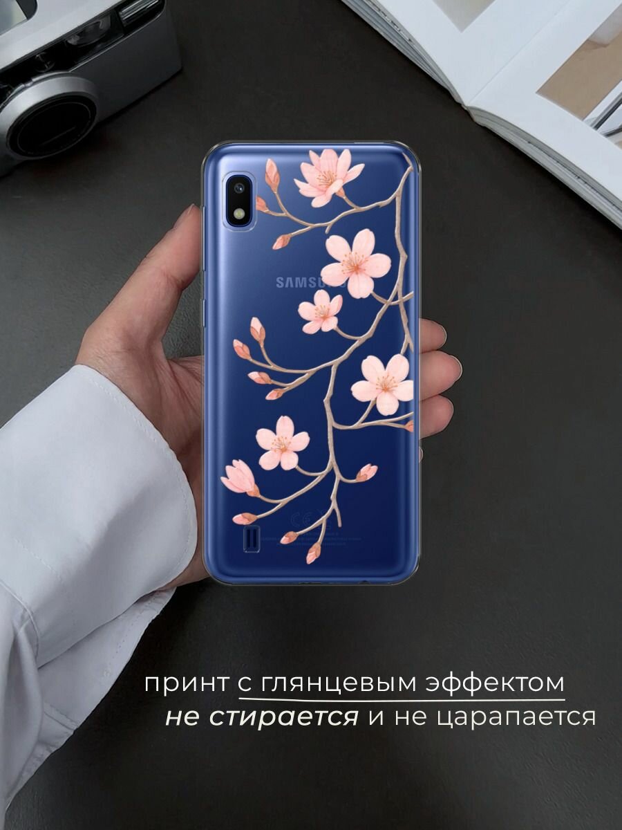 Чехол на Samsung Galaxy A10 / Самсунг Галакси А10 с принтом "Веточка распускающейся сакуры 2" — фото 1