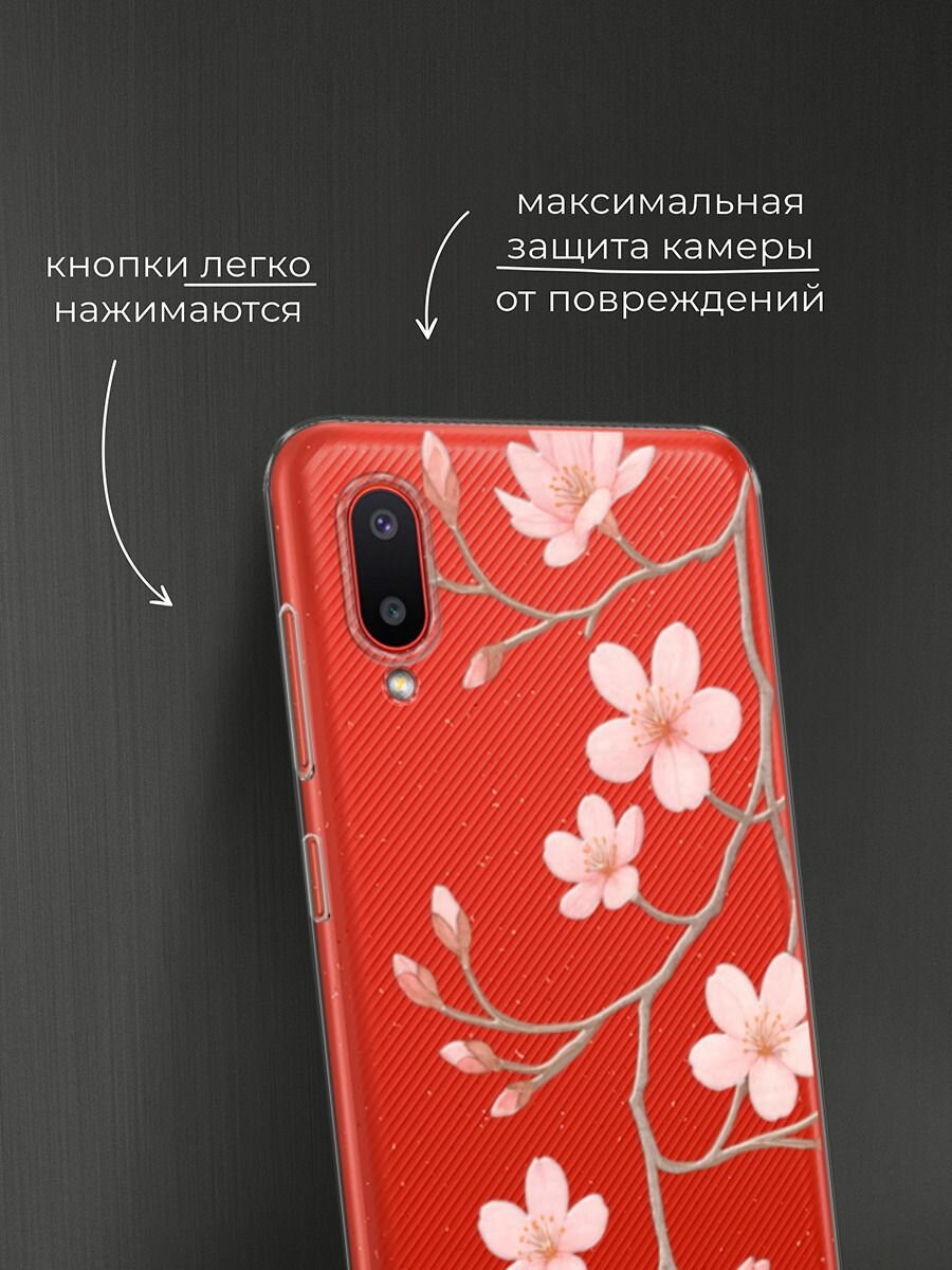 Чехол на Samsung Galaxy A02 / Самсунг Галакси А02 с принтом "Веточка распускающейся сакуры 2" — фото 1