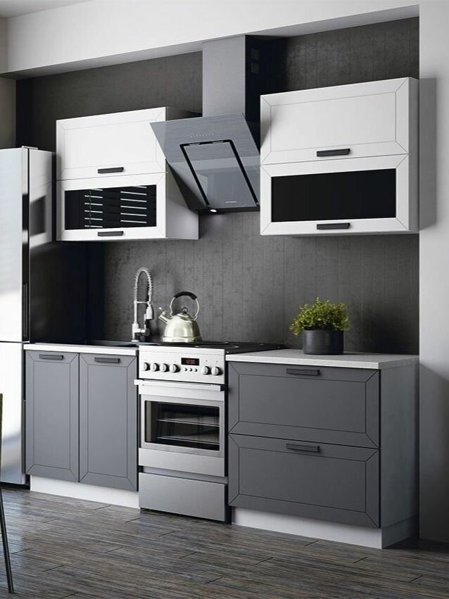 Кухонный гарнитур Монако МДФ 1.6м белый снег/графит со столешницей