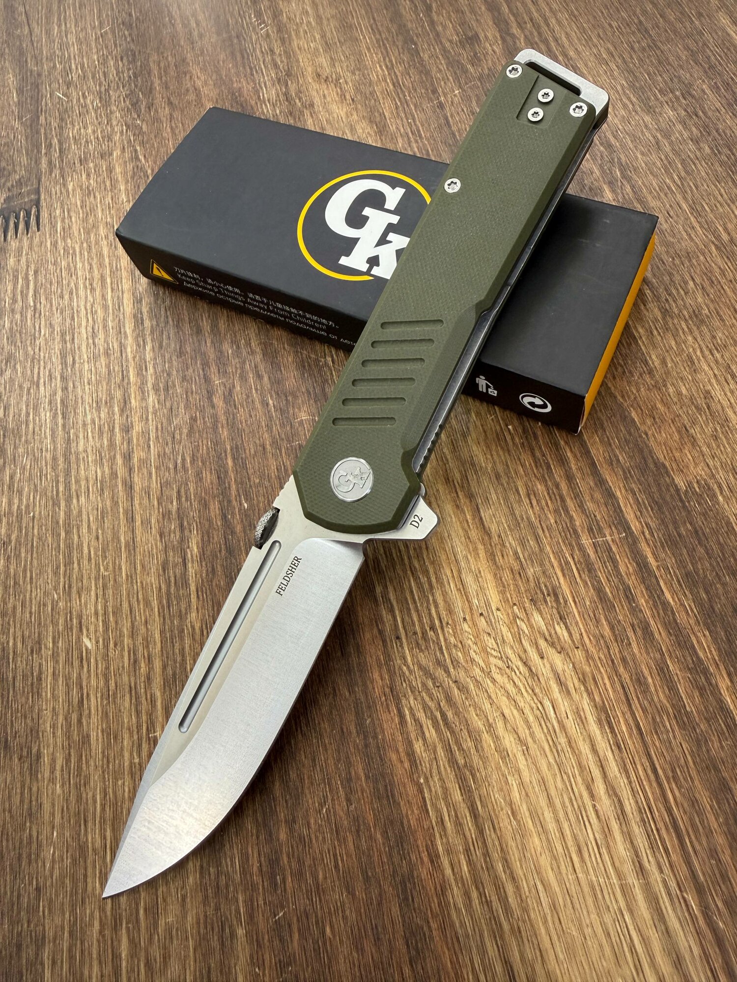 Складной нож Gallery of Knives "Feldsher" FELGRS, D2, G10, стеклобой, флиппер, зеленый