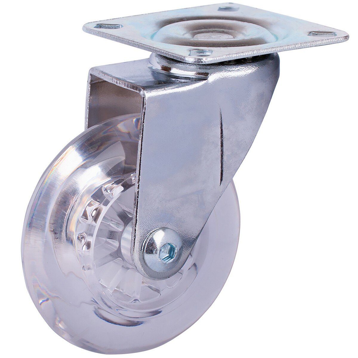 Опора колесная поворотная на площадке 75мм, пластик, резина, прозрачный 1 шт