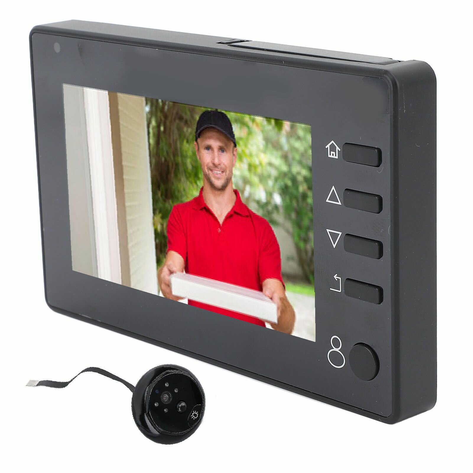 720P видеоглазок для двери с 4.3 дюймовым экраном, 145 широкий угол обзора, ночное видение 940нм, 1800mAh батарея