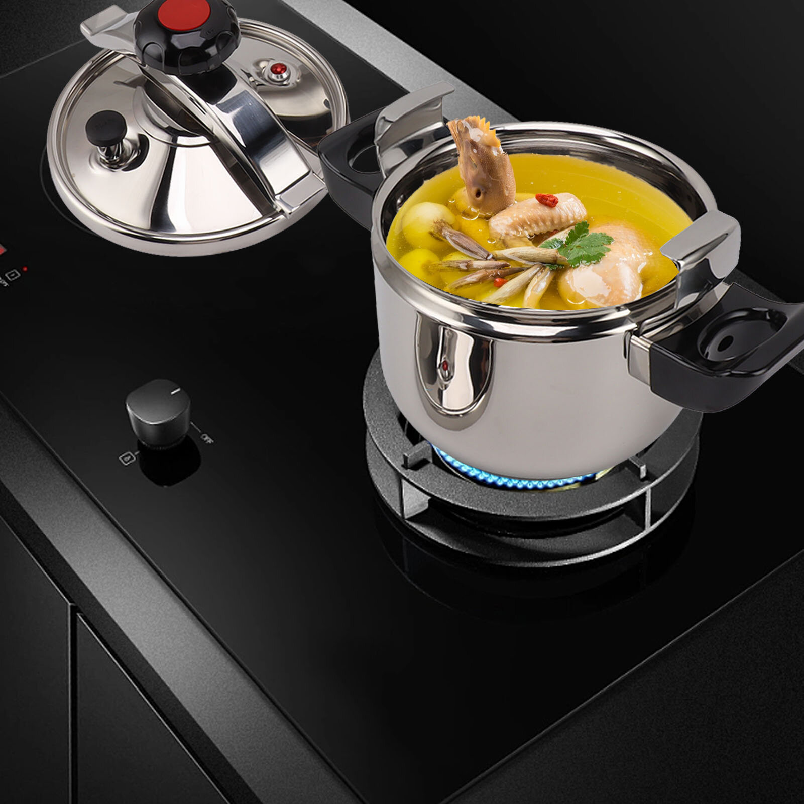 Бытовая скороварка из нержавеющей стали Canner Взрывозащищенная скороварка с двойным дном для газовых плит Индукционные плиты Блестящий стиль 5л 22см