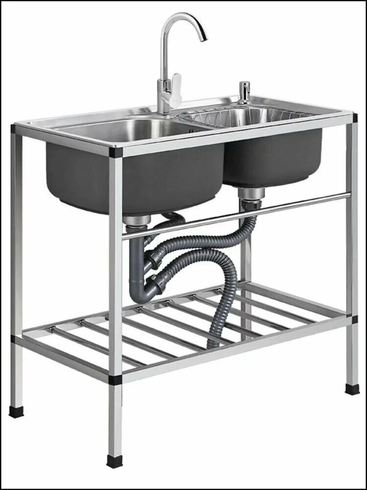 Эксклюзивная двухчашная мойка 75 см из нержавейки с краном для горячей и холодной воды