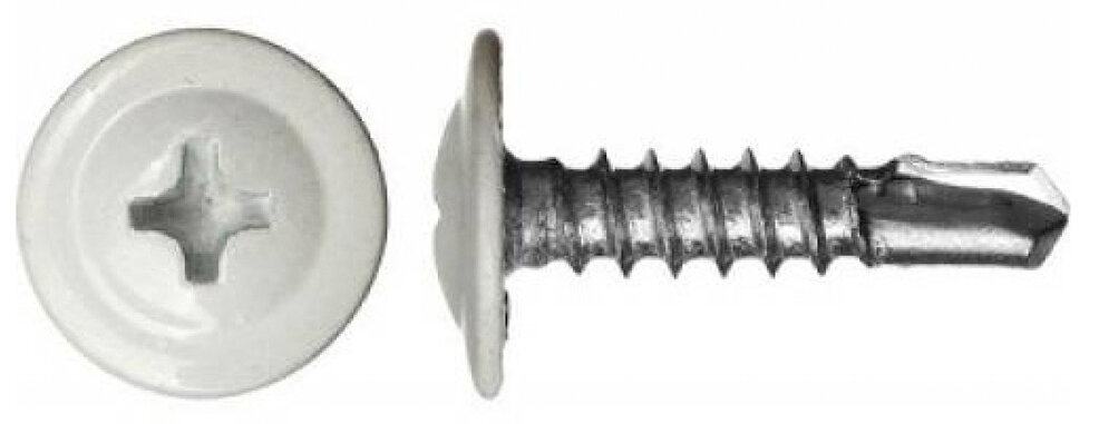 Саморез с прессшайбой, сверло, для крепления металла RAL 9003 белый, 4,2х16 (1000шт)