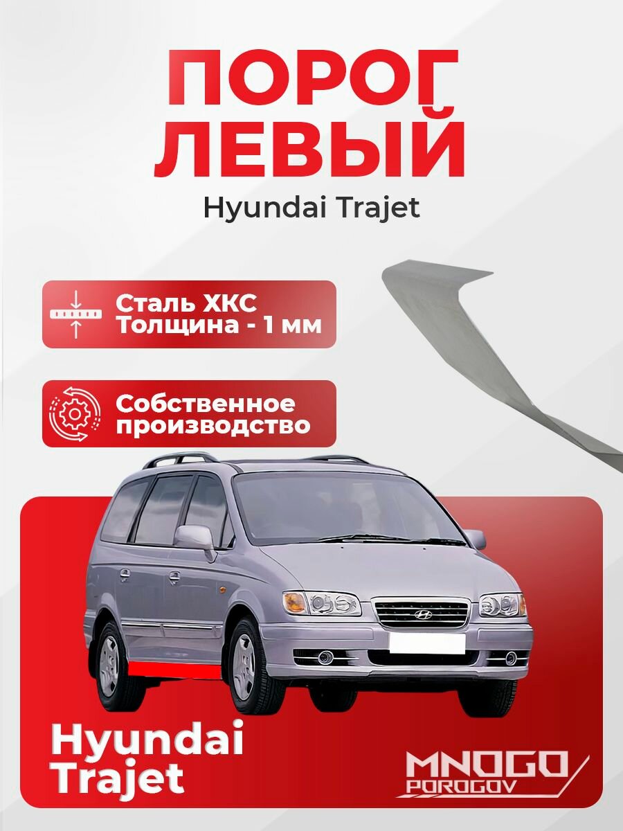 Левый порог на Hyundai Trajet 1 минивэн 4 двери 1999-2008 холоднокатаная сталь, толщина 1 мм (Хендай Траджет), левая сторона, кузовной ремонт.
