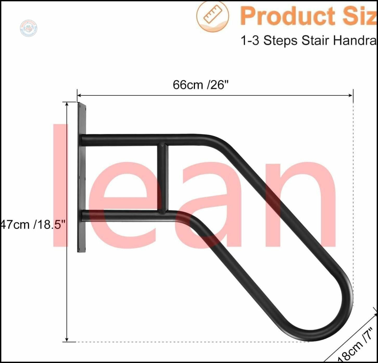 Настенный U-образный поручень для лестницы, черный, 66 см, комплект для 1-3 ступеней, уличный и внутренний, антикоррозийное покрытие, простая установка