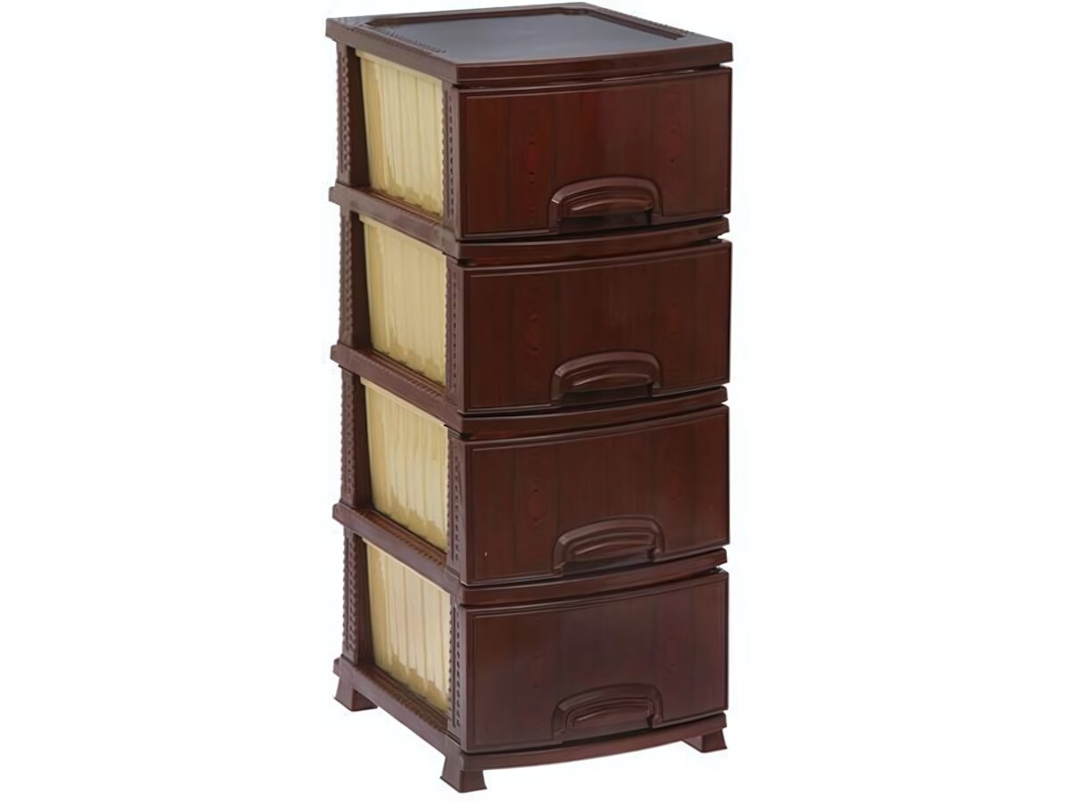 Комод пластиковый 4-х секционный 'Красное дерево', темно-коричневый/бежевый, 38х47х92см