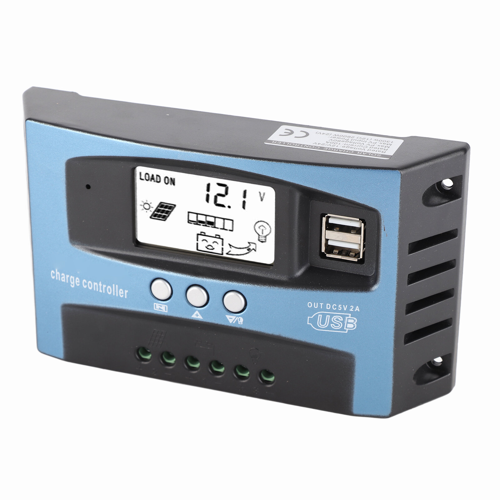 Контроллер заряда солнечный MPPT 100A Двойной USB ЖК-дисплей 12V 24V ABS 5V/2A Максимальный Самопотребление Защита от короткого замыкания Открытого контура Обратного полярности Перегрузки