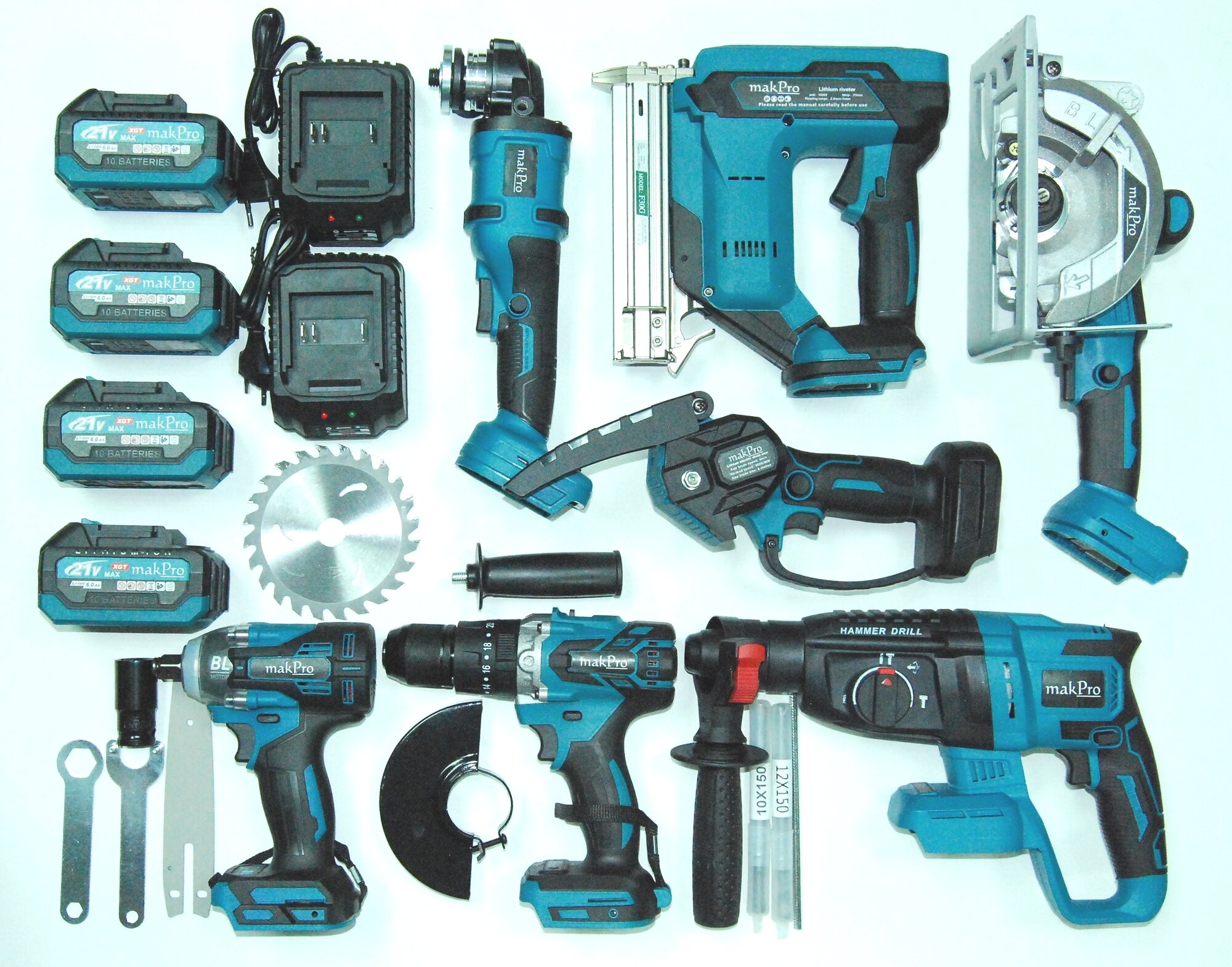 Набор 7 в 1 аккумуляторный makPro с 4-мя аккумуляторами по 6 Ан, бесщеточный