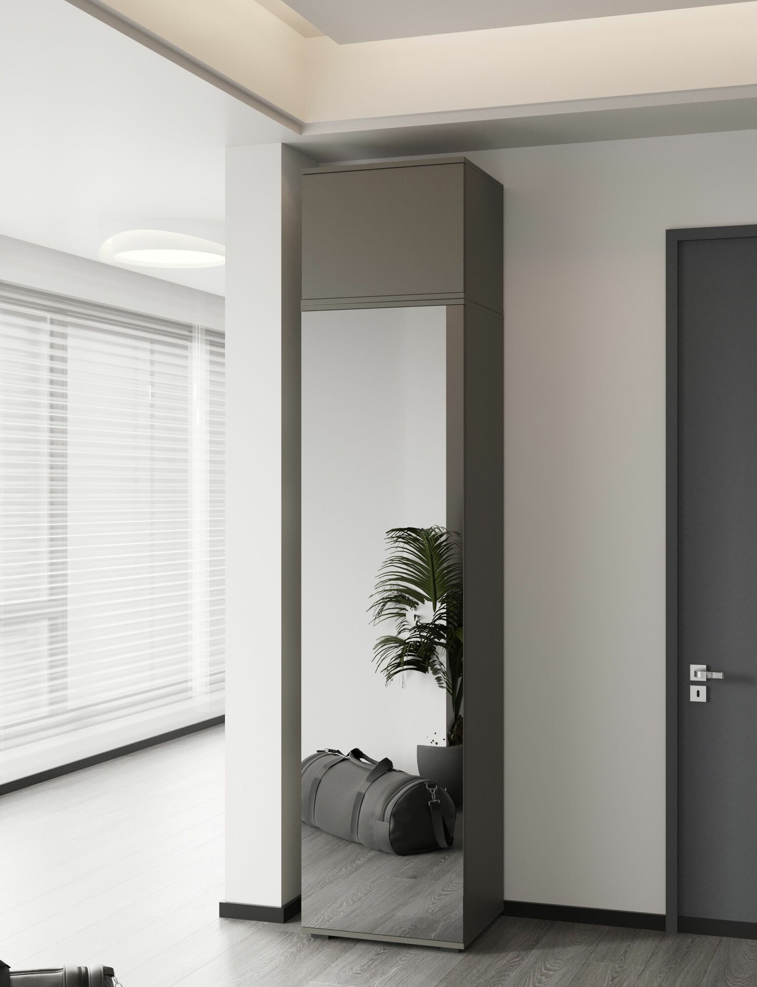 Шкаф для одежды с зеркалом, шкаф однодверный с антресолью STARK, Серый графит, (ШхВхГ) 500х2250х400 мм