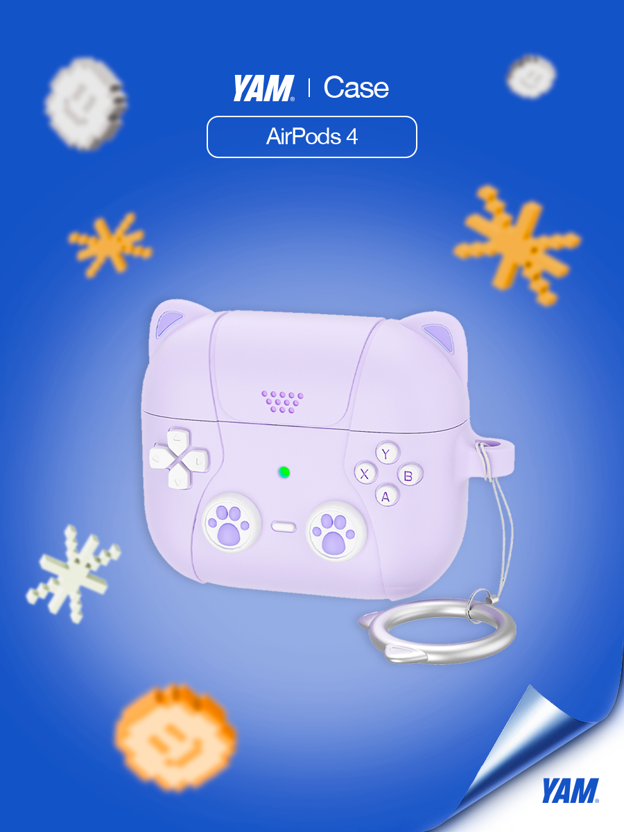 Чехол Yamcase "Фиолетовый кот", силиконовый, со шнурком, для AirPods 4