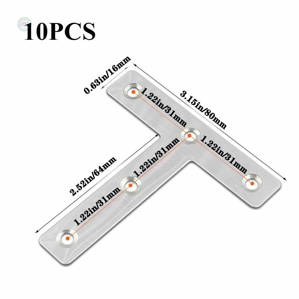 Т-образный угловой кронштейн из нержавеющей стали, металлический уголок для мебели, скрытый крепеж столов и шкафов, антикоррозийное соединение 40-80 мм