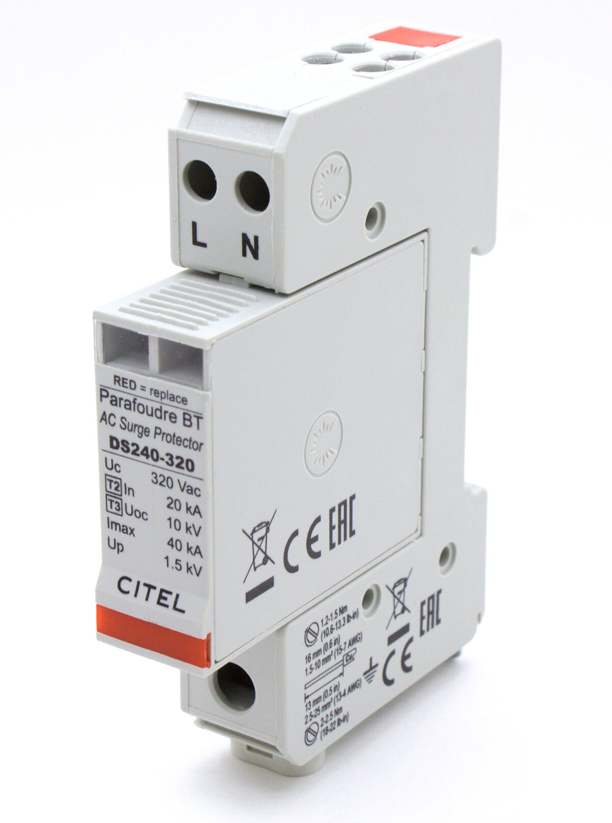 УЗИП CITEL DS240-320 (311901), компактное, тип 2, для защиты однофазной сети, для системы заземления TN