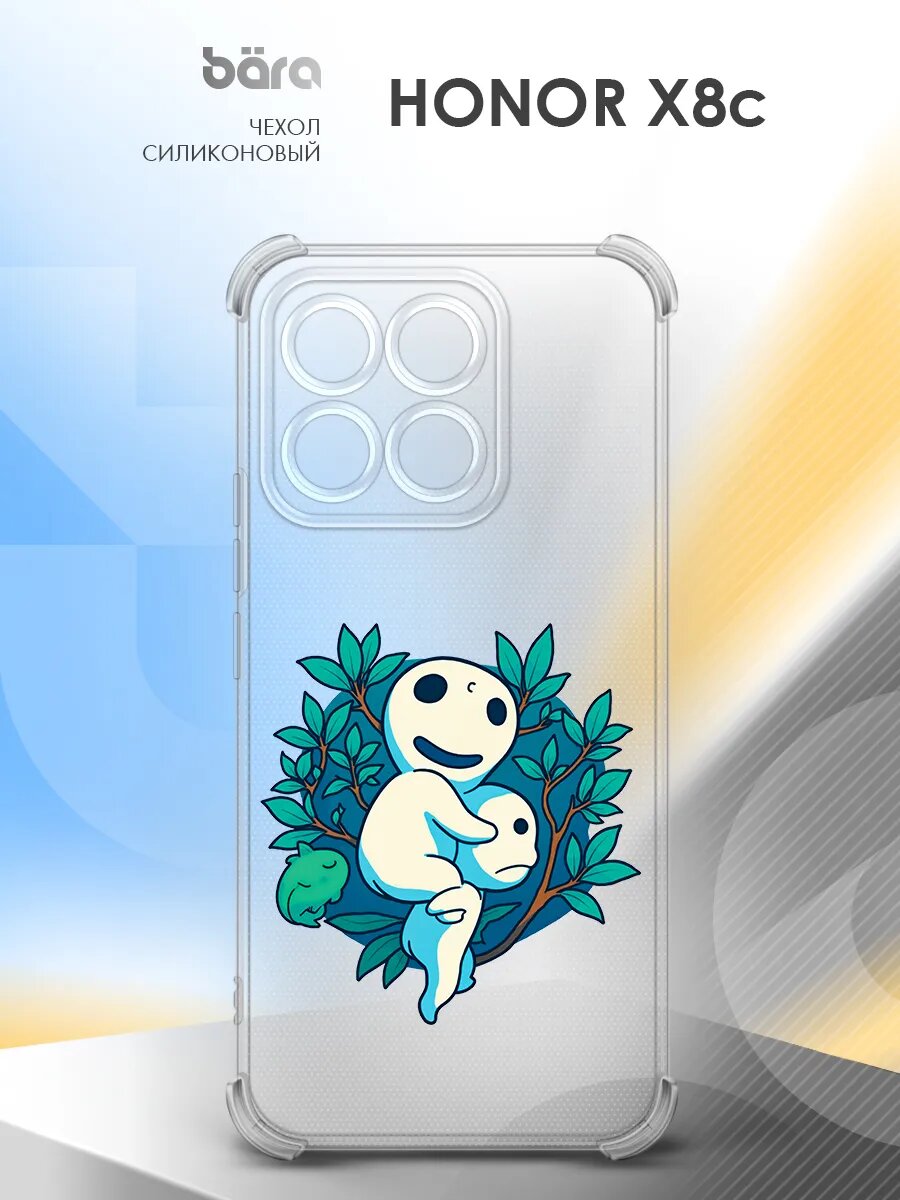 Чехол на Honor X8c / Хонор Х8с накладка, защита камеры и углов, прозрачный с картинкой