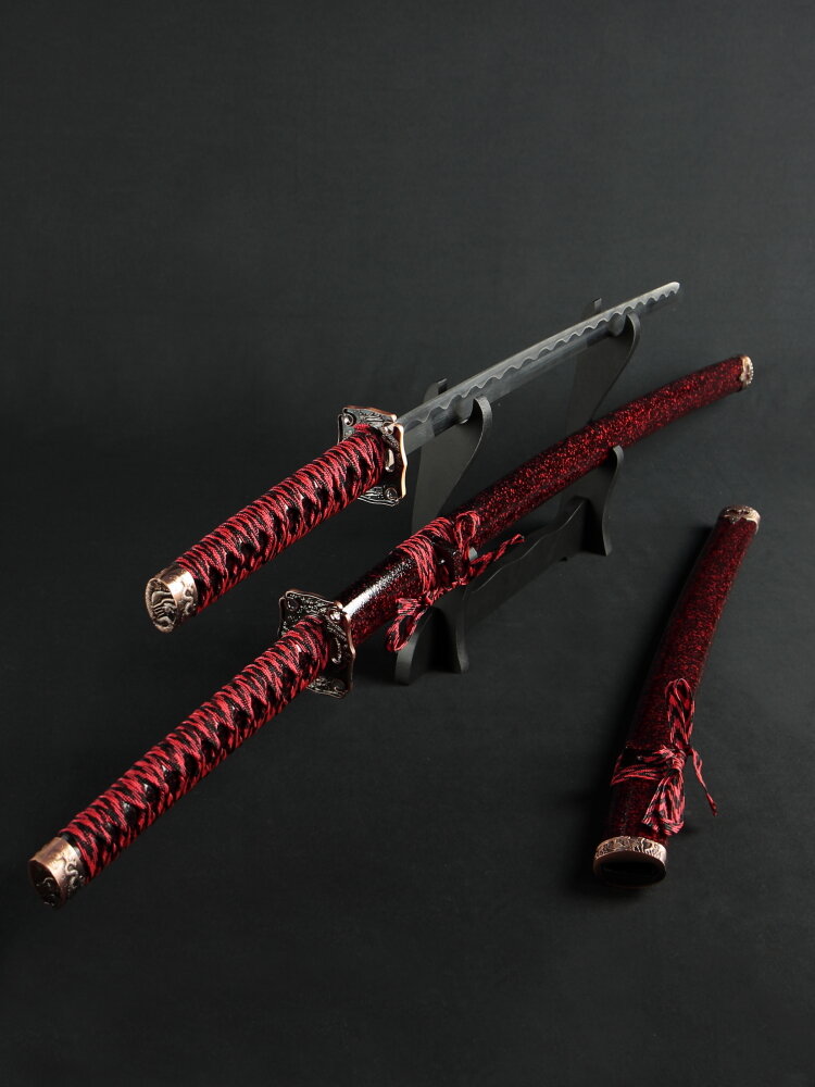 Набор самурайских мечей "China Light", катана и вакидзаси, Ножны мрамор бордовый