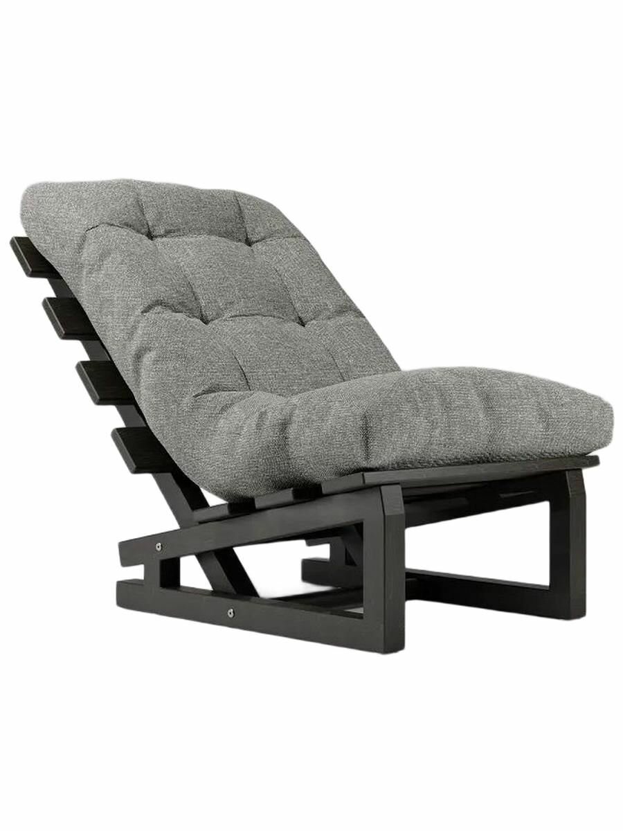 Кресло складное черное с серой подушкой лежак деревянное Савушка, рогожка