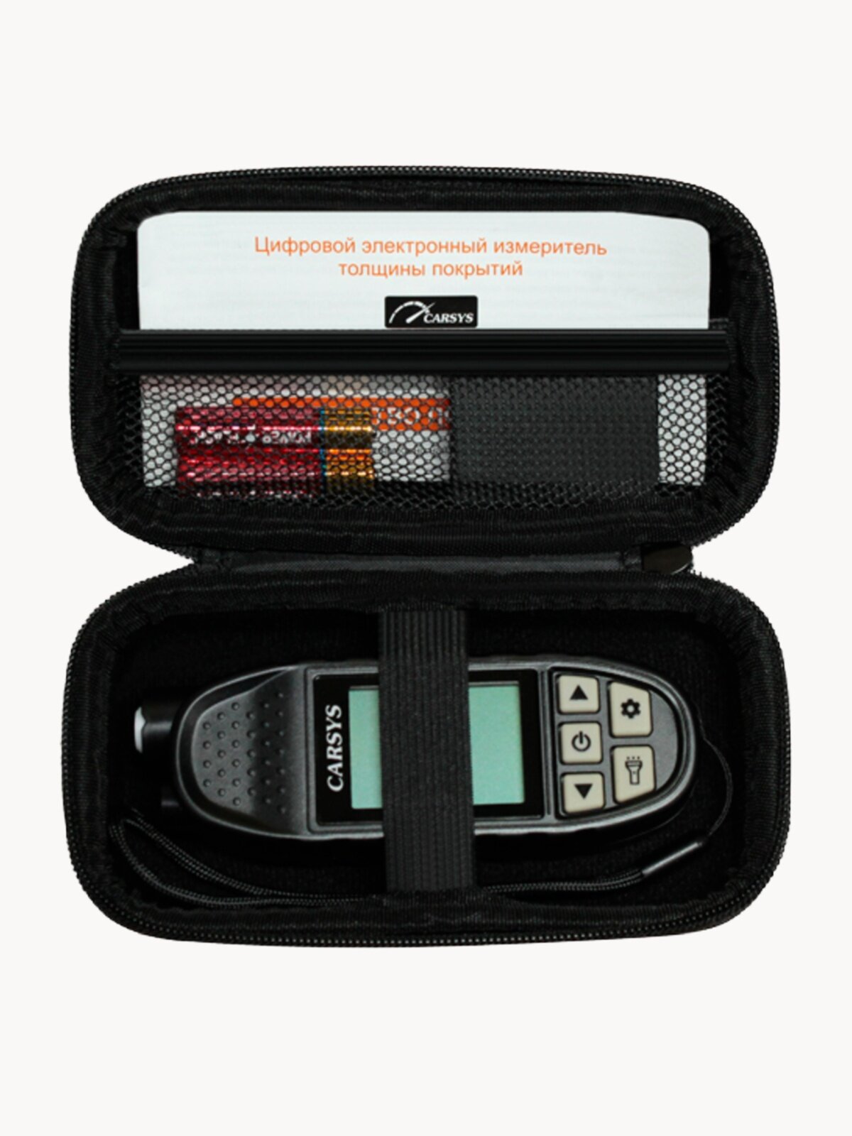 Толщиномер автомобильный CARSYS автоподбор, максимальный комплект с магнитной шпатлевкой, силиконовым чехлом и футляром