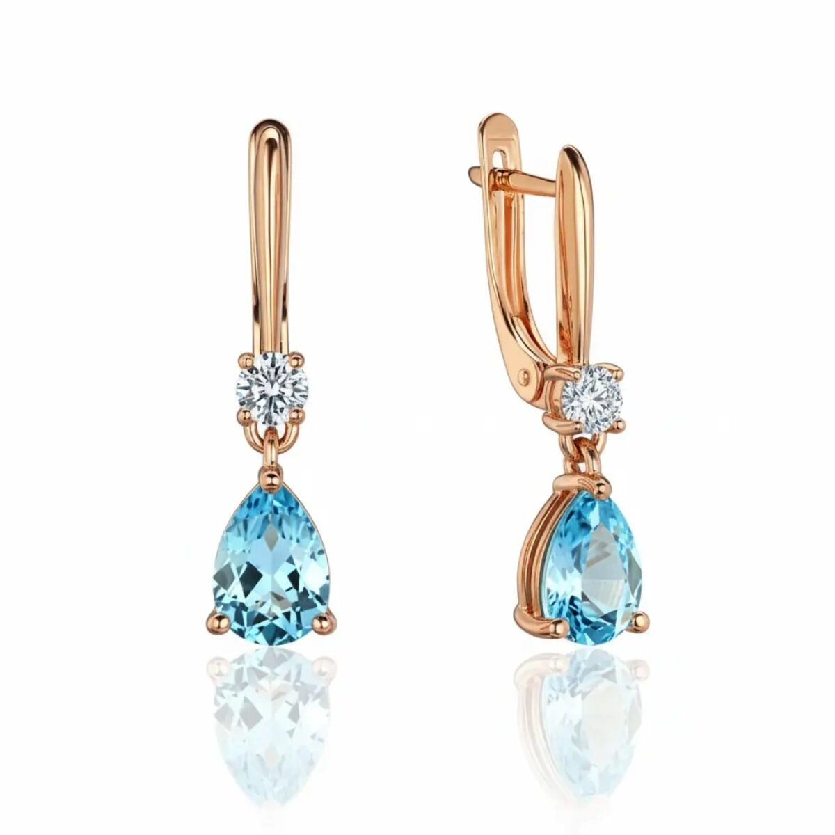 Серьги, красное золото, 585 проба, топаз, фианит