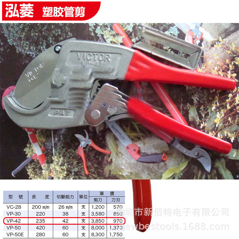 Труборез VP-42, резак для пластиковых труб, резак для труб из PPR и ПВХ с храповым механизмом и быстросъемным лезвием.