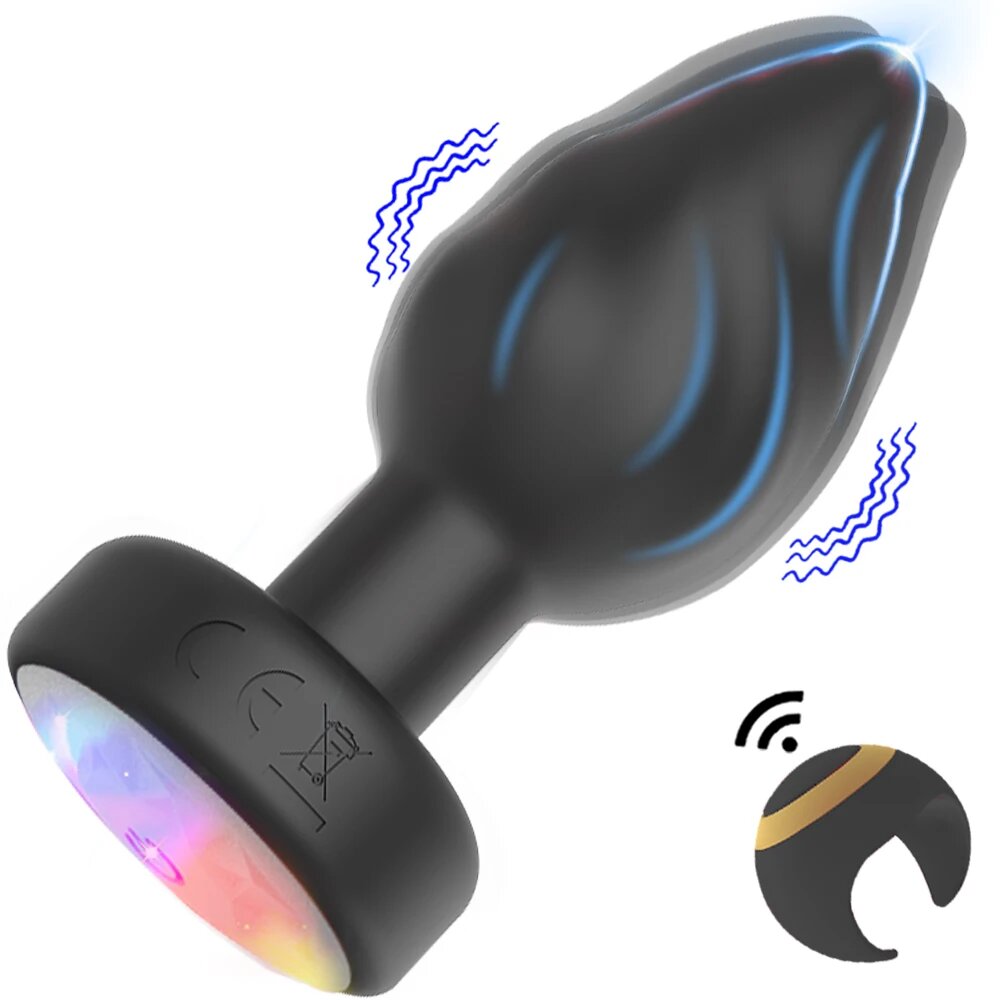 Светящаяся анальная пробка, вибратор, кольцо с дистанционным управлением, массажер простаты, вагинальная Анальная пробка, стимулятор для взрослых, пары, секс-игрушки для женщин Black