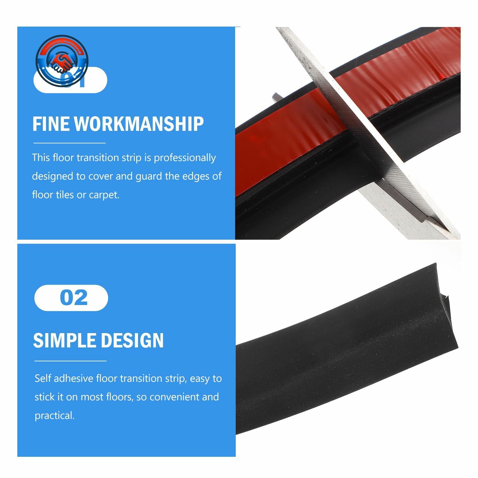 Порог напольный самоклеящийся ПВХ черный 101,5 см, переходная полоса для плитки и ковра, влагостойкий защитный порог для дома и офиса