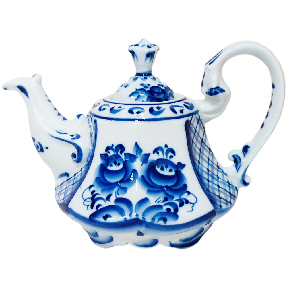 Фарфоровый заварочный чайник ручной работы "Грань", гжель