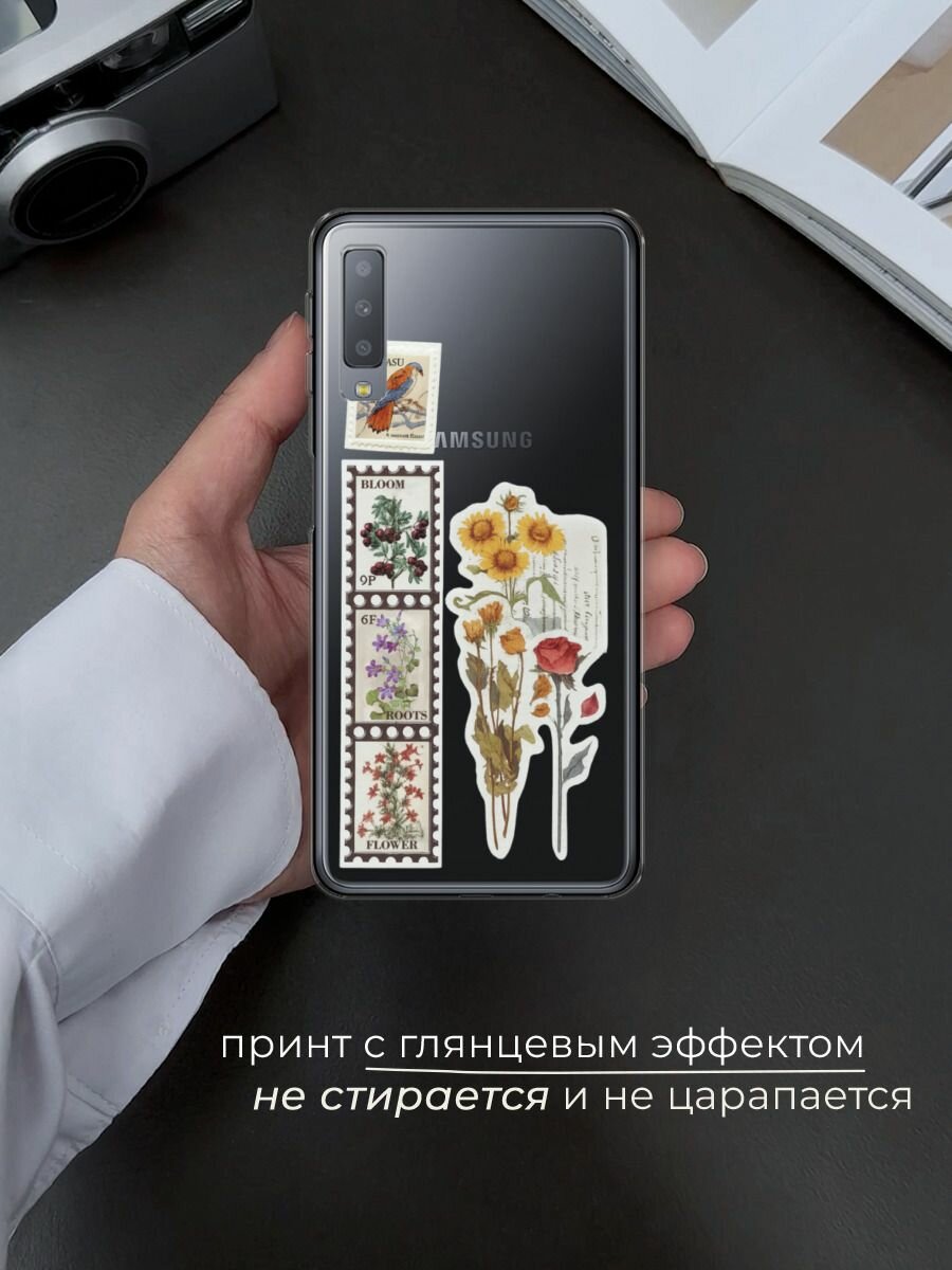 Чехол на Samsung Galaxy A7 2018 / Самсунг Галакси А7 2018 с принтом Марки с цветами — фото 1